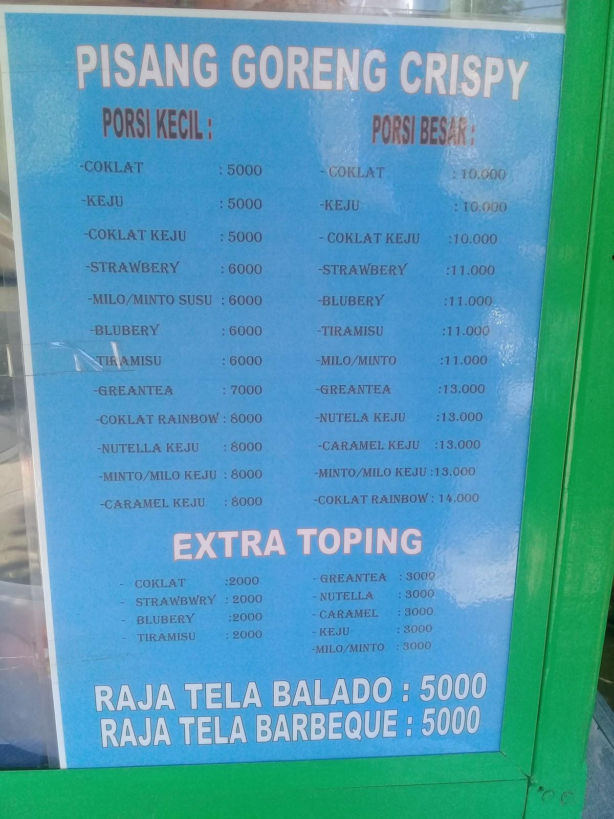 Menu at Pisang Goreng Crispy restaurant, Jembrana