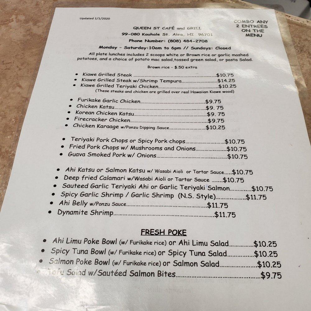 Menu at Queen Street Cafe & Grill, Aiea