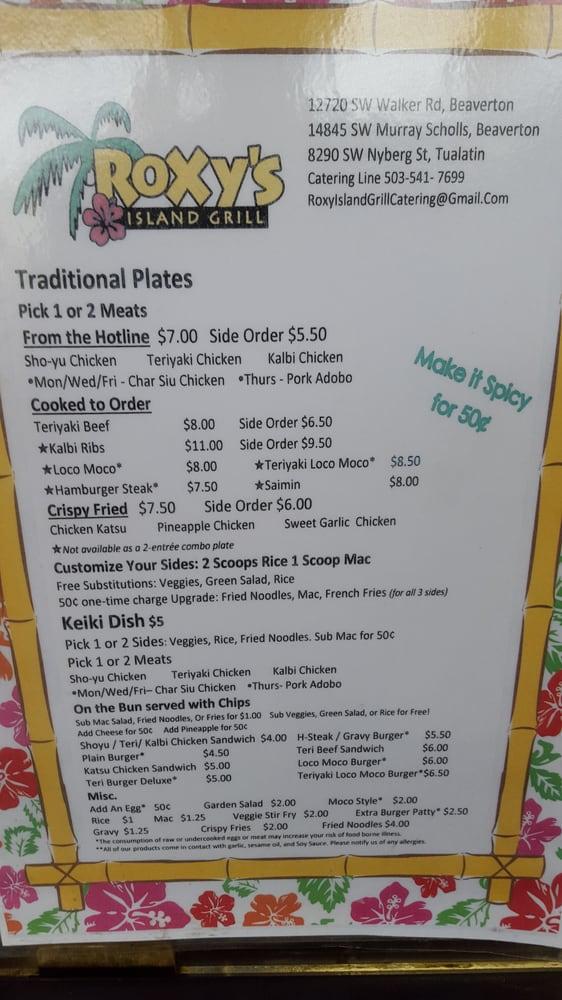 Menu at Roxy's Island Grill BBQ, Beaverton, SW Cedar Hills Blvd