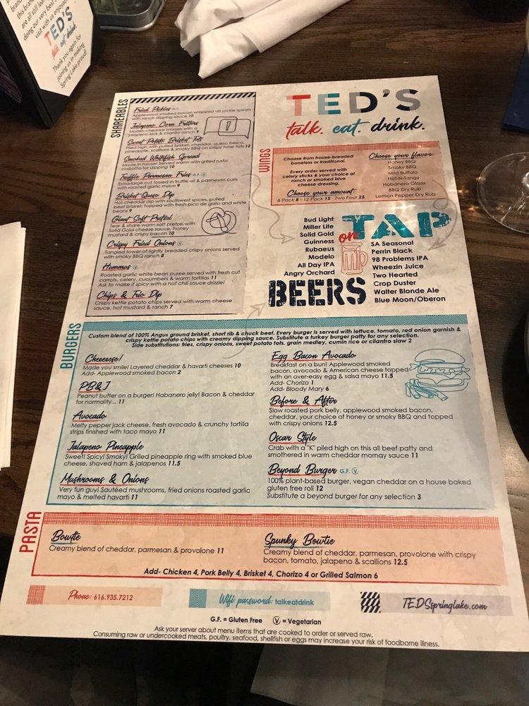 Menu at TED'S pub & bar, Spring Lake