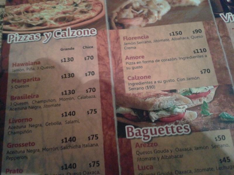 Menu at Villa Italiana restaurant, Zapopan