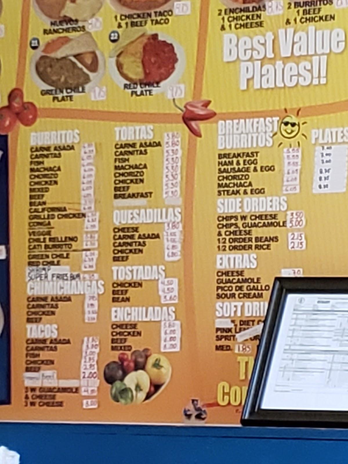 Menu at Adolfo's Taco Shop restaurant, Benson