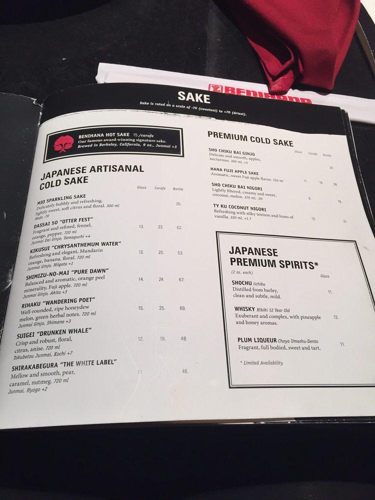 Menu at Benihana restaurant, Las Vegas, Paradise Rd