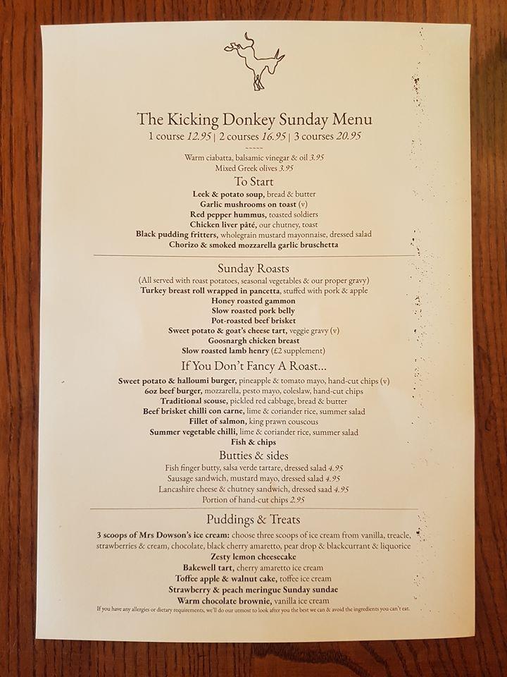 Menu at The Kicking Donkey pub & bar, Ormskirk