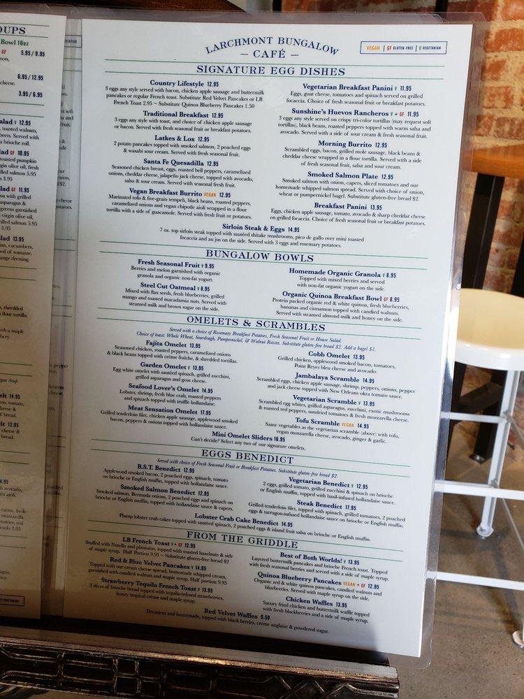 Menu at Larchmont Bungalow Cafe, Los Angeles