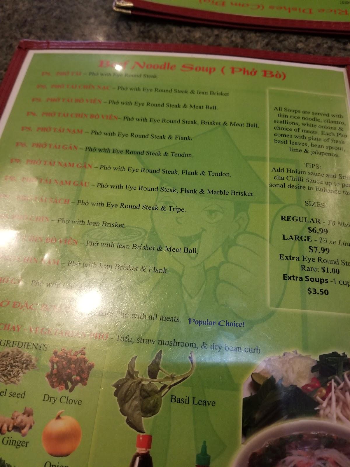 Menu at Pho Winner Vietnamese Restaurant, Norman