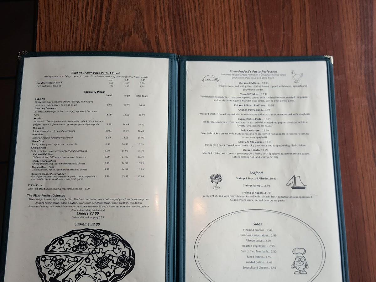 Menu at Pizza Perfect On Main restaurant, Marion