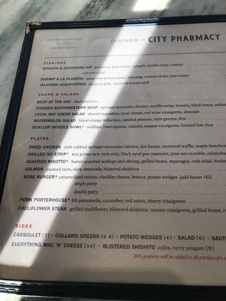 Menu at City Pharmacy pub & bar, Covington
