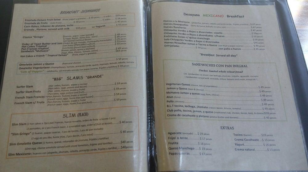 Menu at Dan's Café Deluxe, Brisas de Zicatela, C. las Palmas