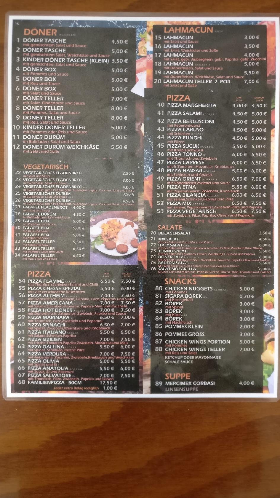 Menu at Döner Dag restaurant, Münster