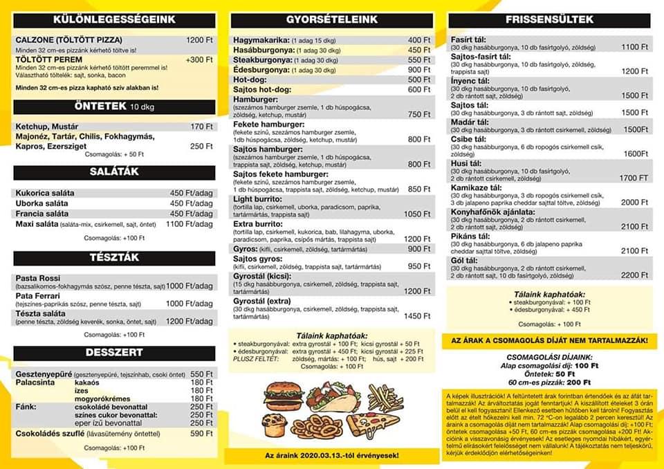 Menu at Gól Pizzéria - Fagyizó - Presszó restaurant, Baktalórántháza