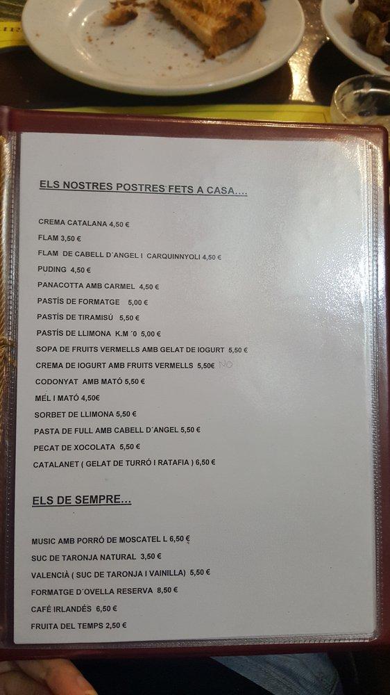 Carta del pub y bar La Marina del l'Hospitalet, Hospitalet del ...
