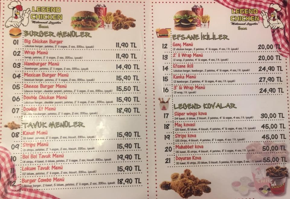 Menu at Legend Chicken, Soma