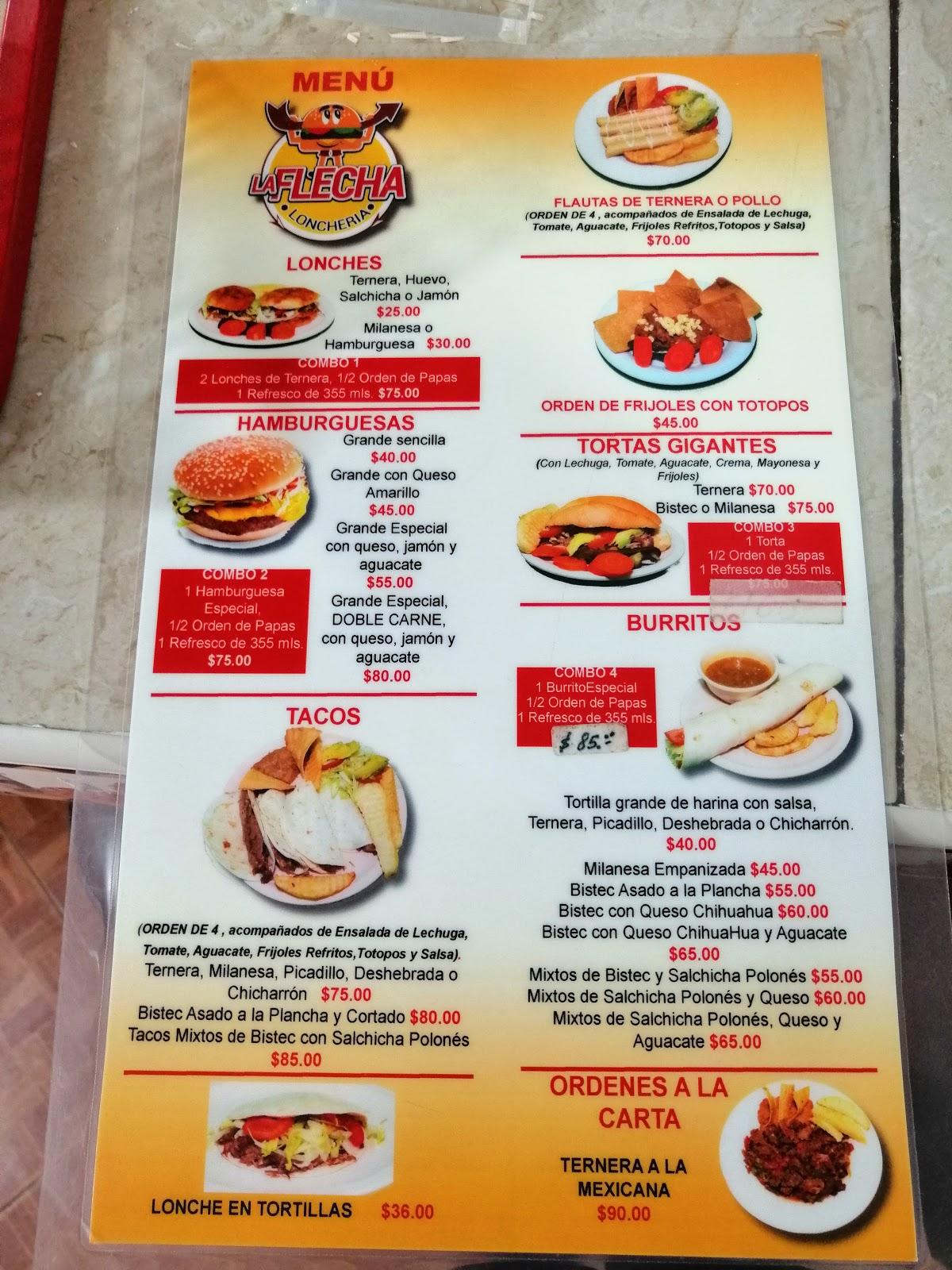Carta del restaurante Loncheria La Flecha, Nuevo Laredo