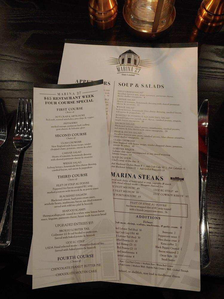 Menu at Marina 27 Steak & Seafood steakhouse, Lake Lotawana, 22 A St