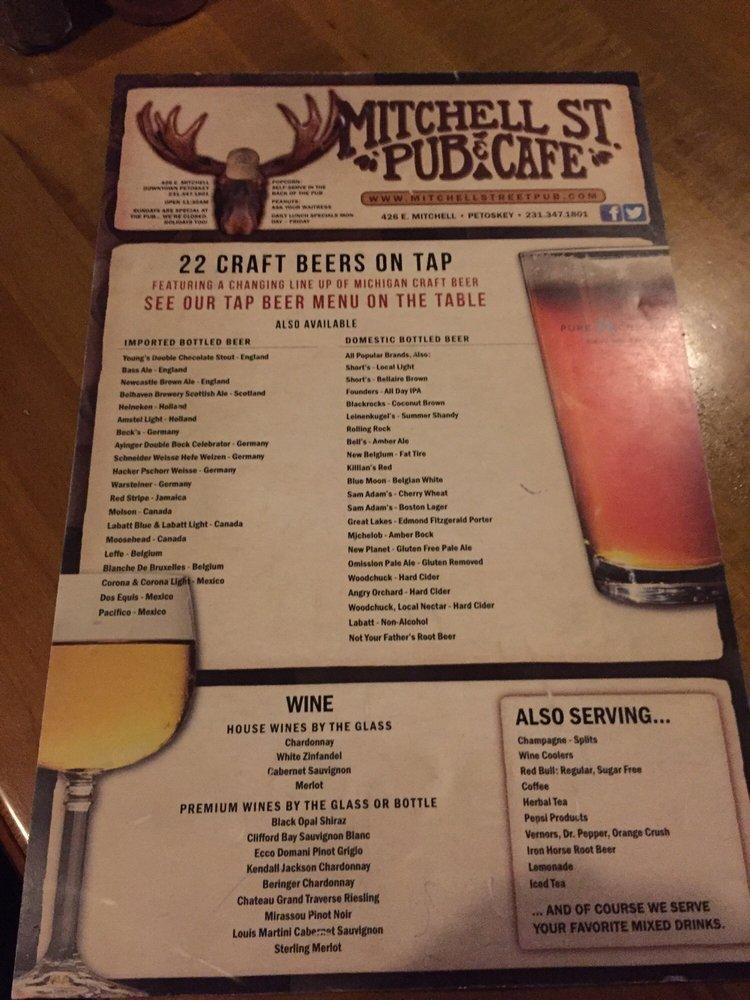 Menu at Mitchell Street Pub, Petoskey
