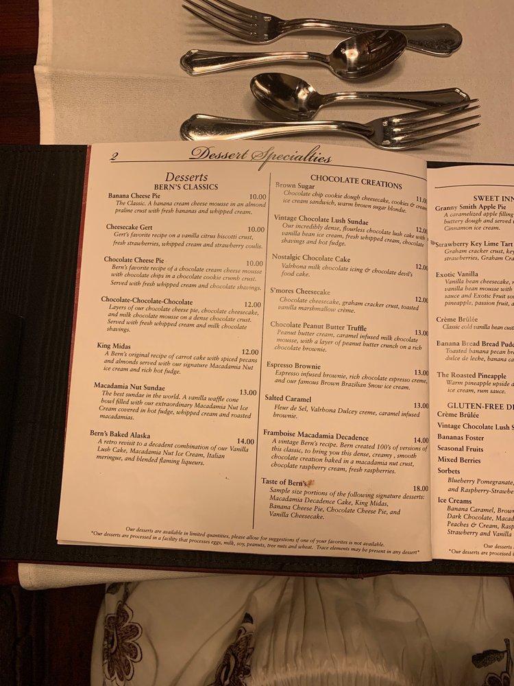 Menu at Bern's Steak House pub & bar, Tampa, S Howard Ave