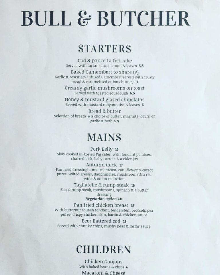 Menu at The Bull & Butcher pub & bar, Buckingham