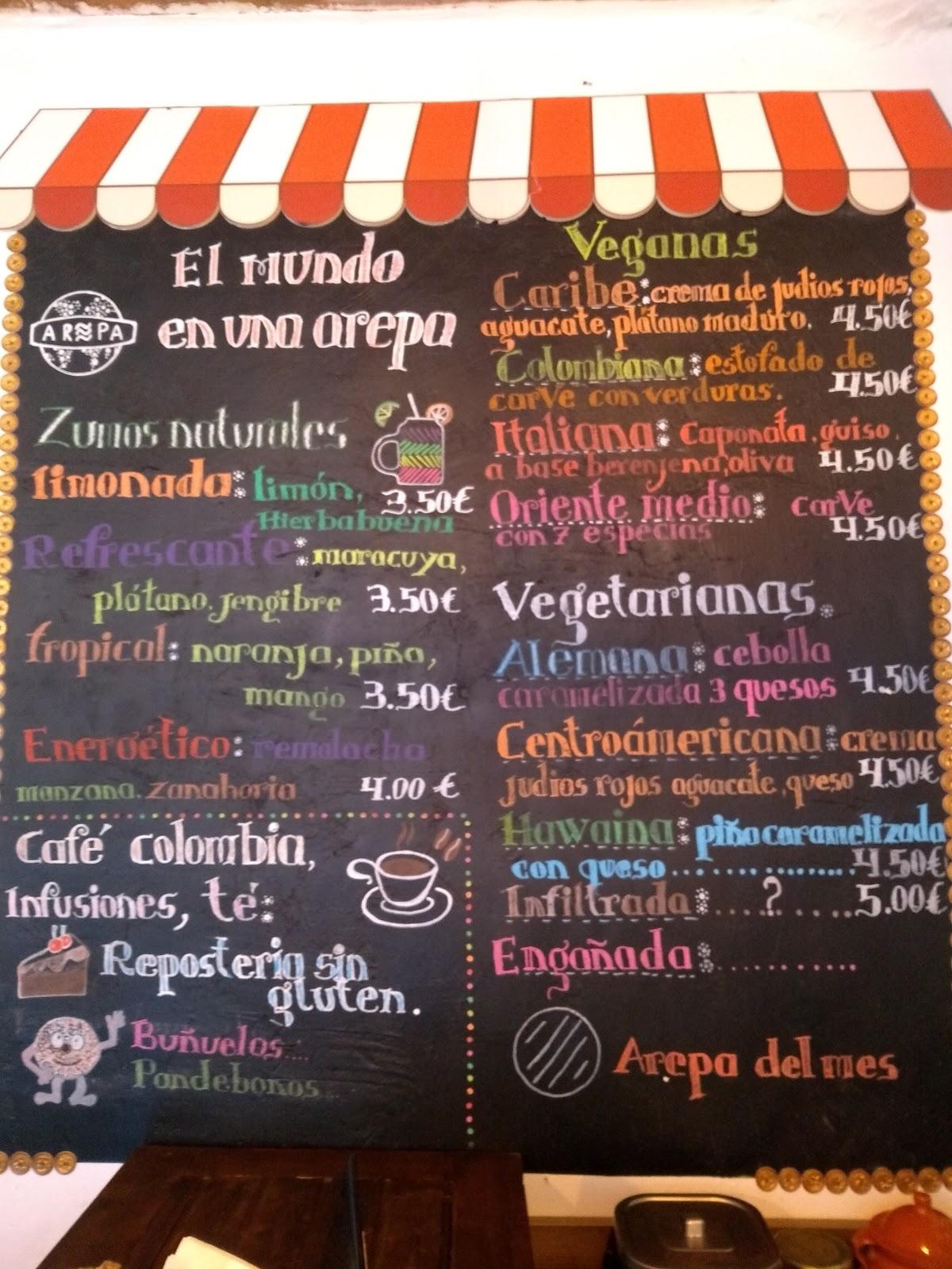Menu at El Mundo en Una Arepa restaurant, Montejo de la Sierra