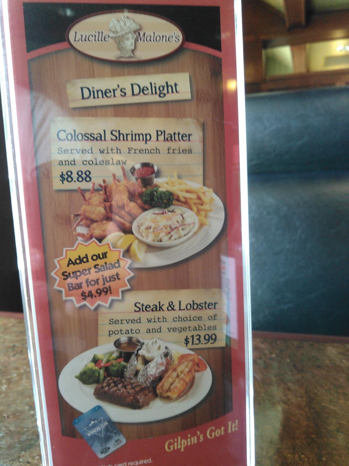 Menu at Lucille Malone's @ The Gilpin Casino (Must be 21+) restaurant ...