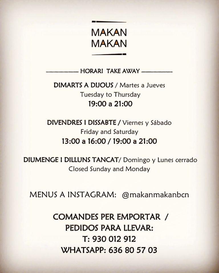 Menu at Makan Makan restaurant, Barcelona