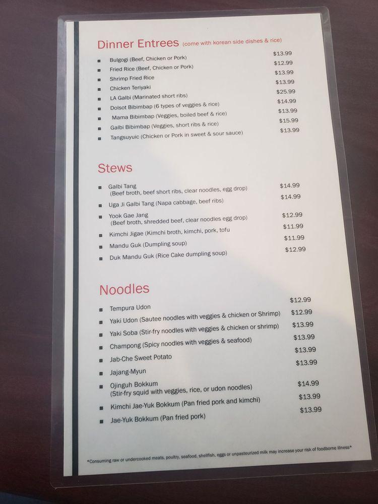 Menu at Osan's Korean restaurant and Japanese Sushi, Fort Walton Beach