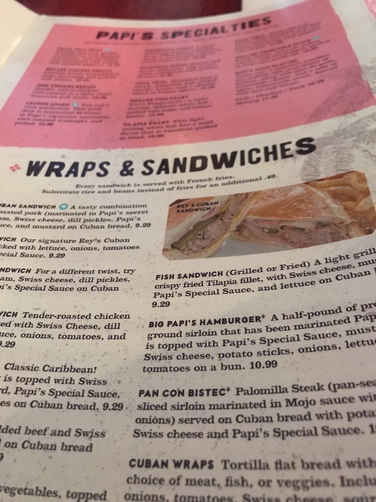 Menu at Papi's Cuban & Caribbean Grill restaurant, Stockbridge