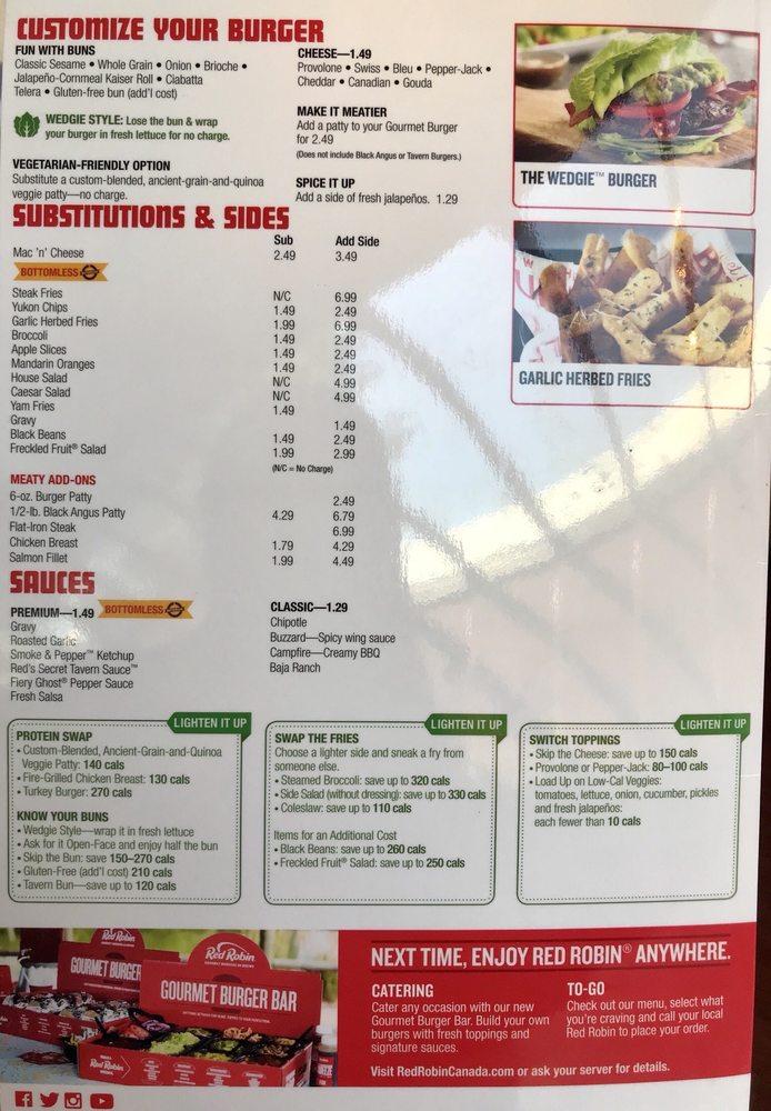 Carta de comida rápida Red Robin Gourmet Burgers and Brews, Coquitlam ...