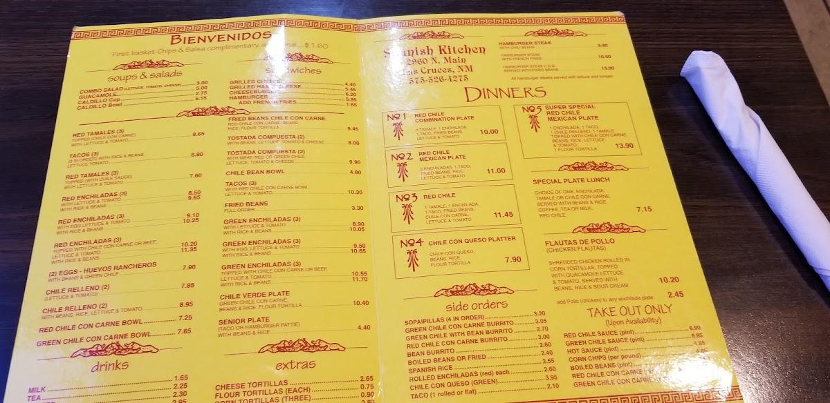 Menu at Spanish Kitchen restaurant, Las Cruces