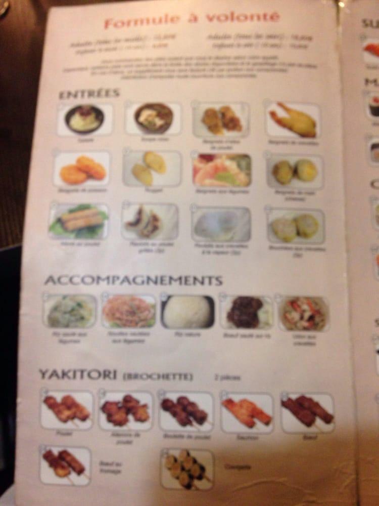 Menu au Chiba restaurant, Lille