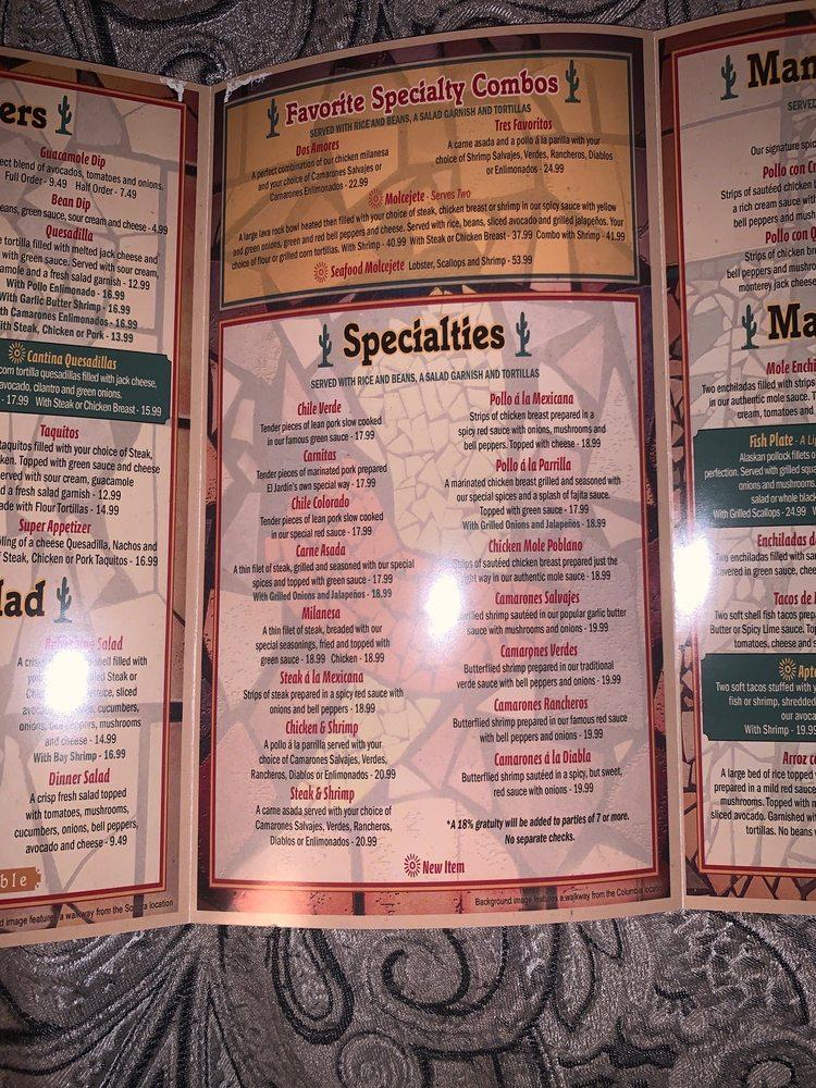 Carta del pub y bar El Jardín, Manteca