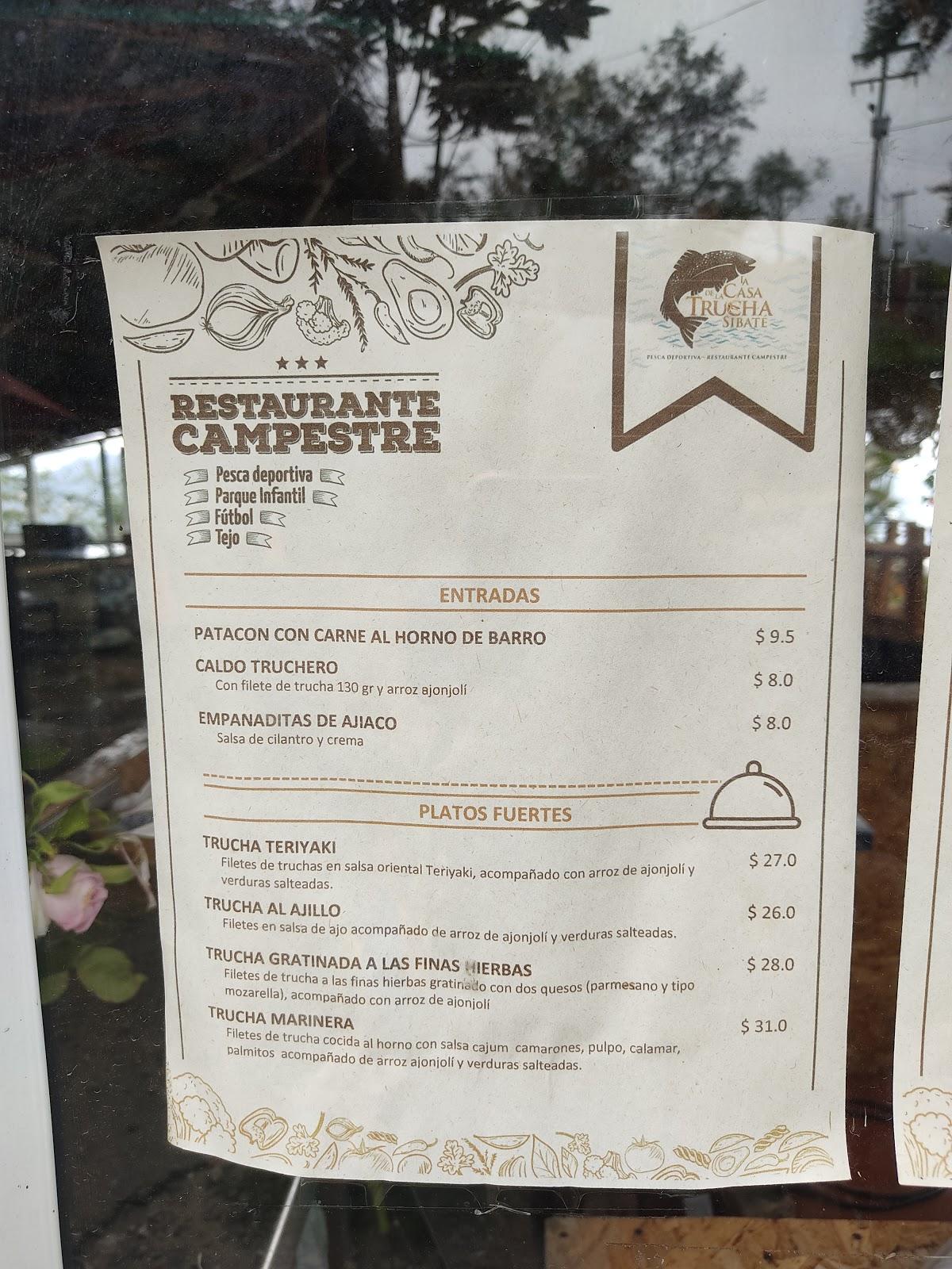 Menu at La Casa De La Trucha Sibate restaurant, Sibaté