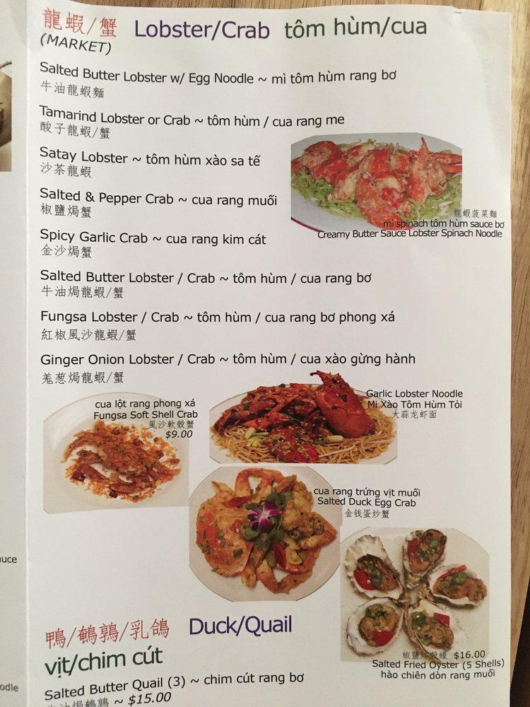 Menu at Phu Lam Chinese Restaurant, San Jose