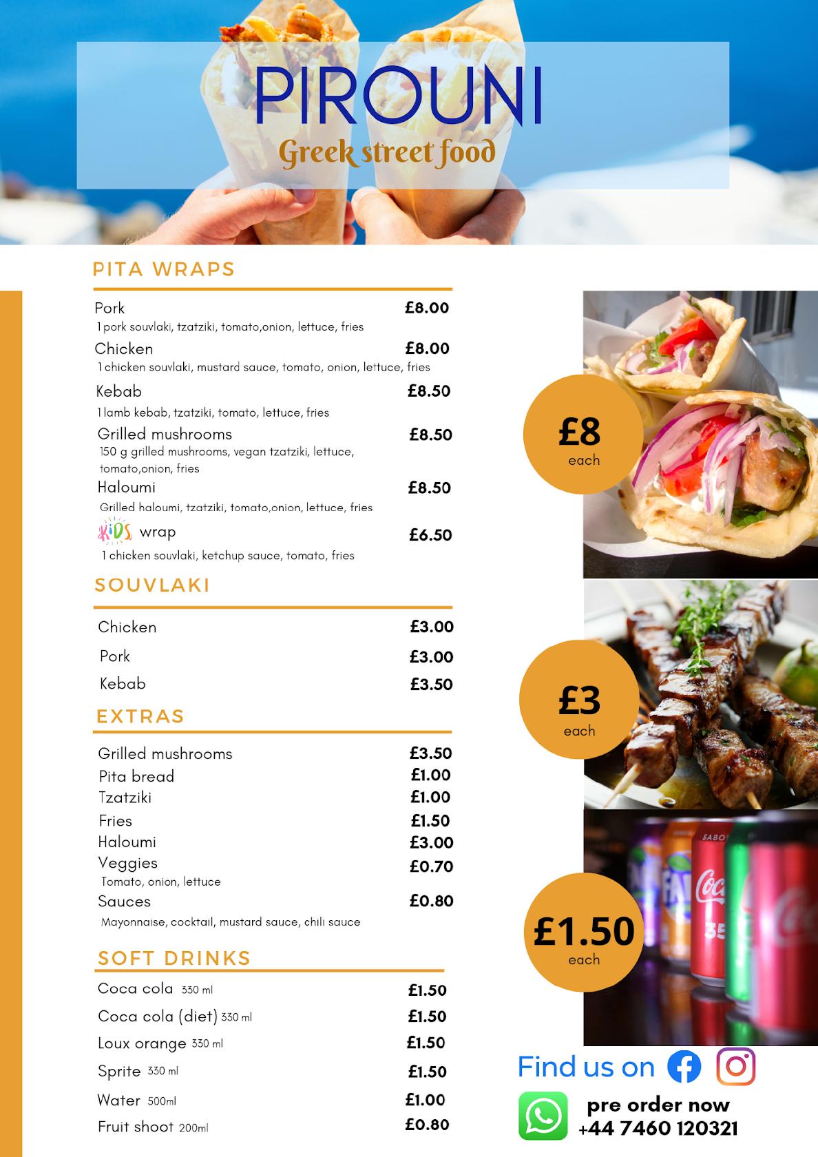 Menu at Pirouni Greek Street Food restaurant, Sevenoaks, Hillingdon Ave