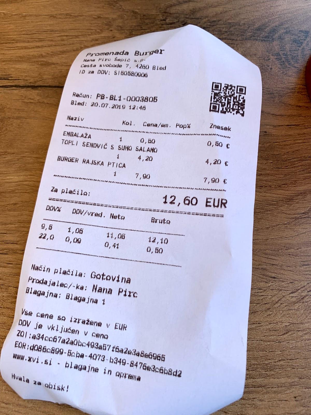 Speisekarte von Promenada Burger restaurant, Bled
