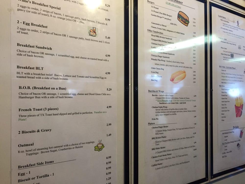 Menu at Shotgun Willie's restaurant, Red River