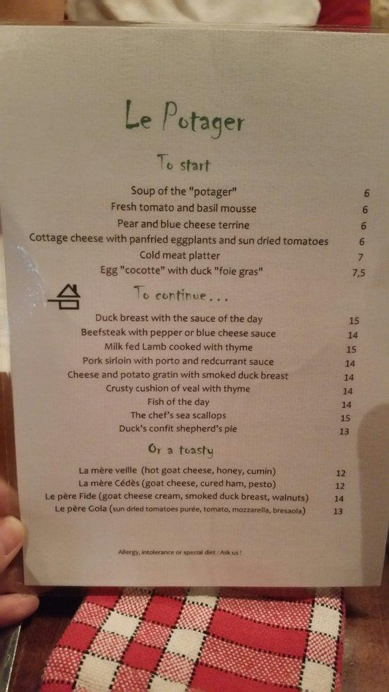 Menu au Le Potager du Père Thierry restaurant, Paris