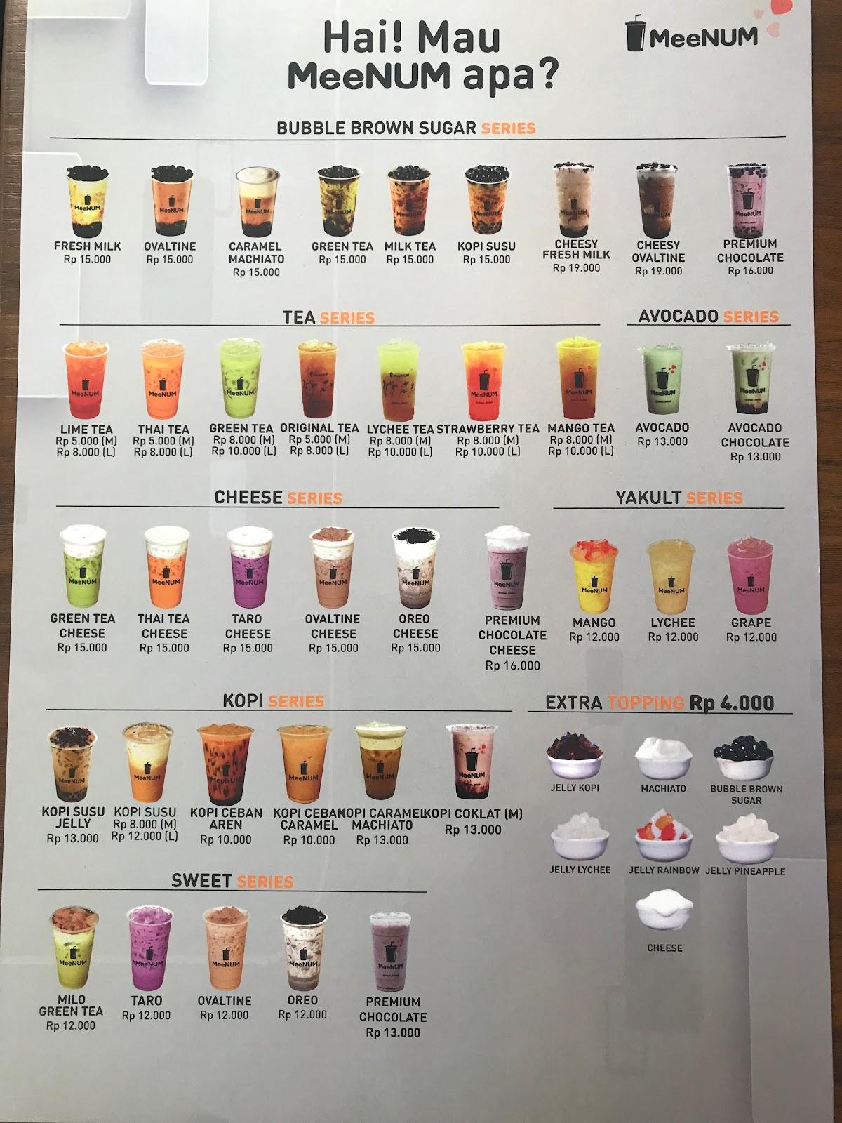 Menu at Meenum Gongseng, East Jakarta