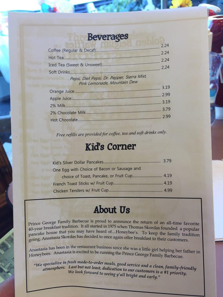 Menu at Prince George Family BBQ, Petersburg