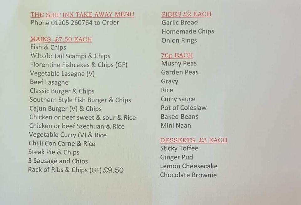 Menu at The Ship Inn pub & bar, Kirton