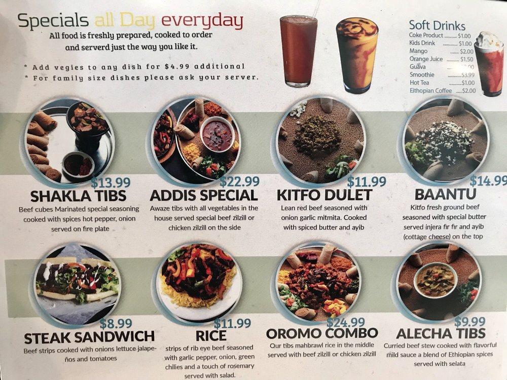 Menu at Addis Restaurant, Columbus