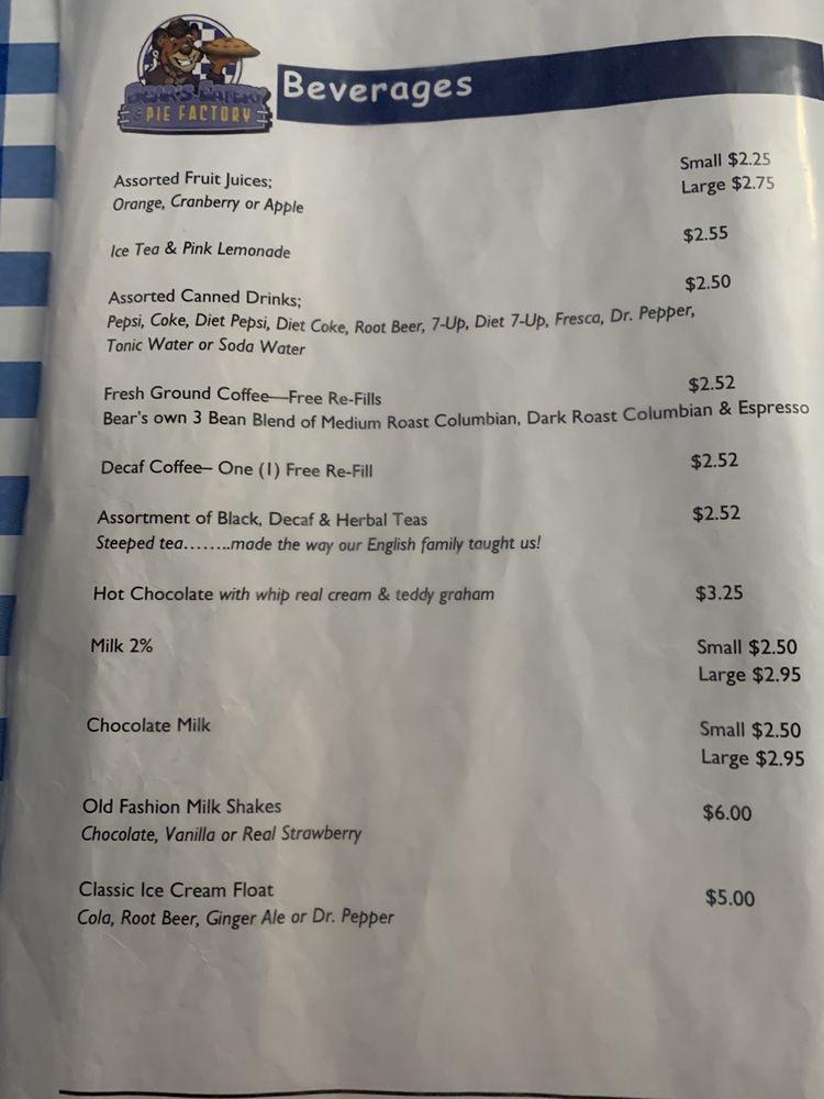 Menu at Bear's Eatery restaurant, Kimberley