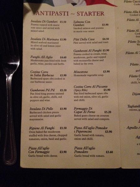 Menu at Bella Sera restaurant, Heywood, 13-15 Rochdale Road East