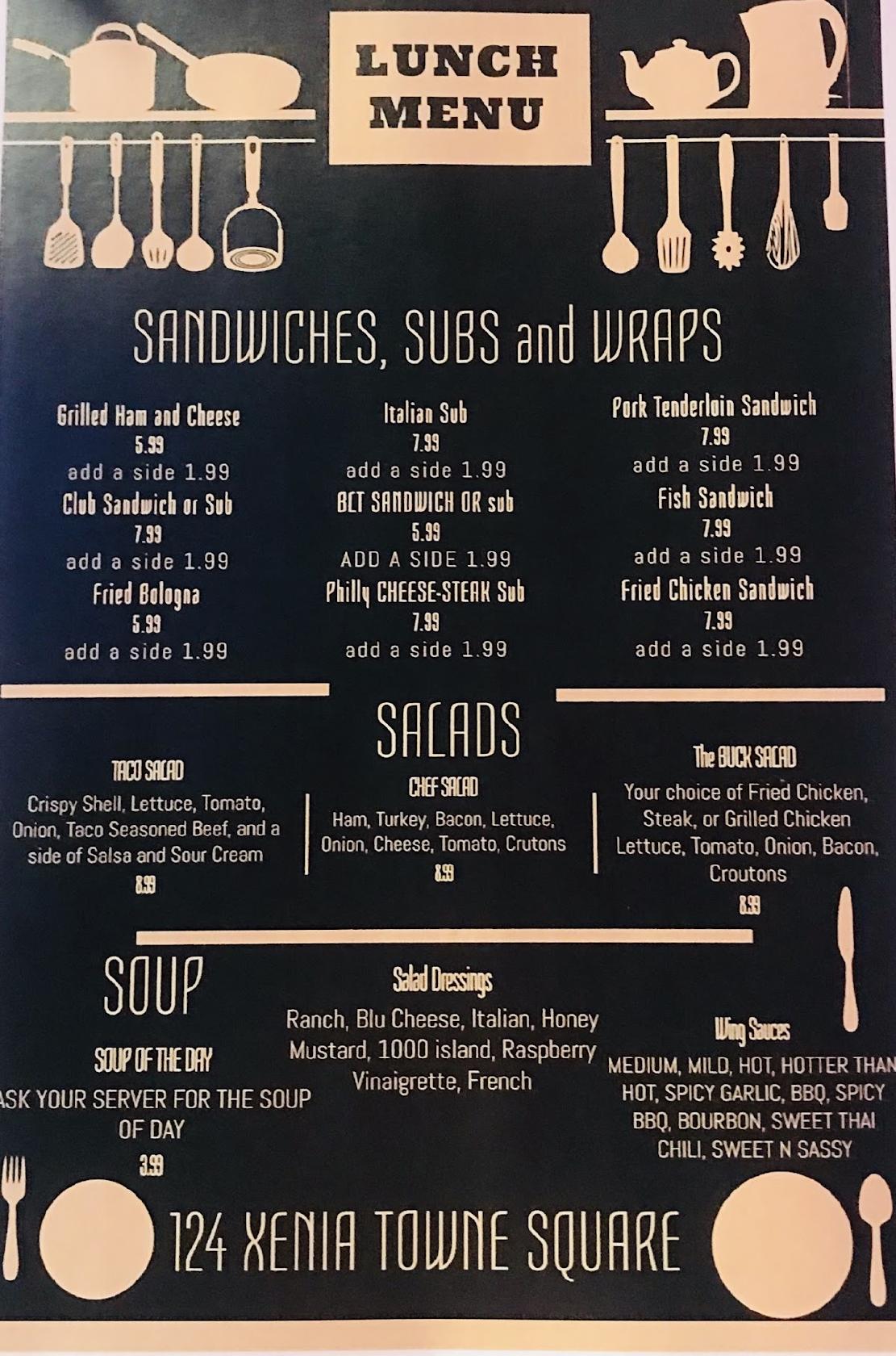 Menu at Buck and Ear pub & bar, Xenia