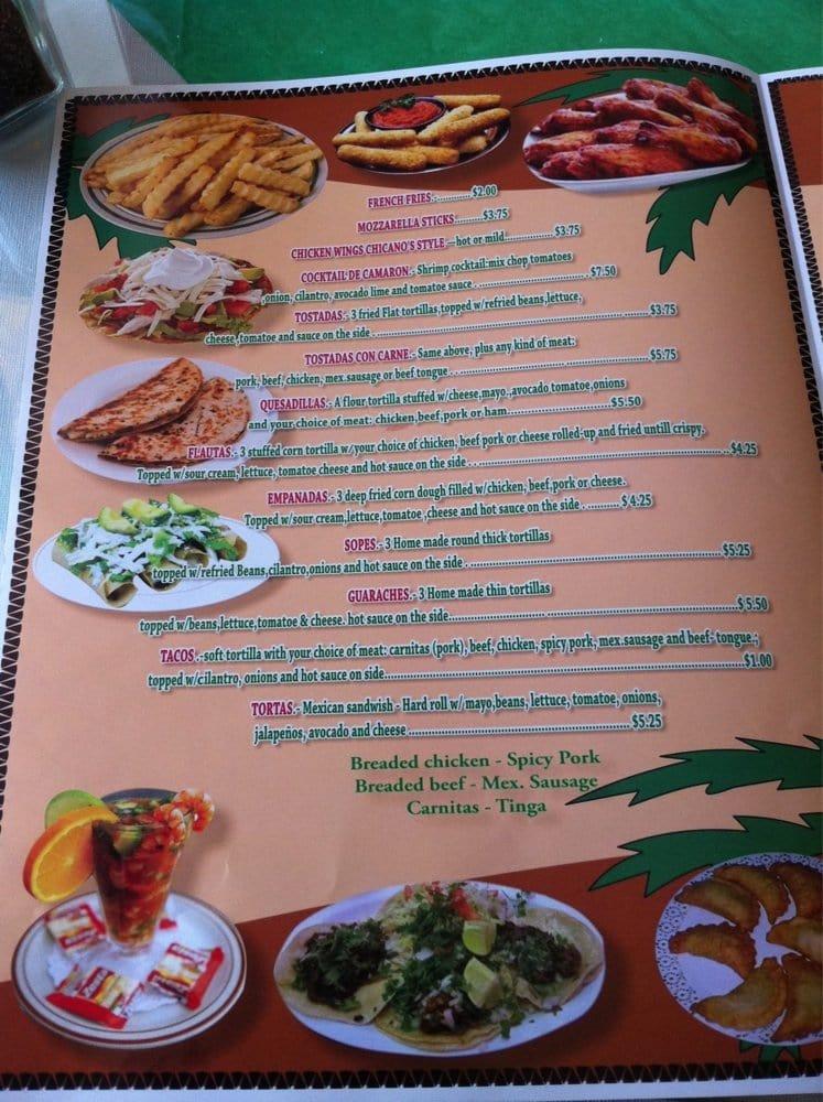 Menu at Chicano's Restaurant, Scranton, 427 Cedar Ave