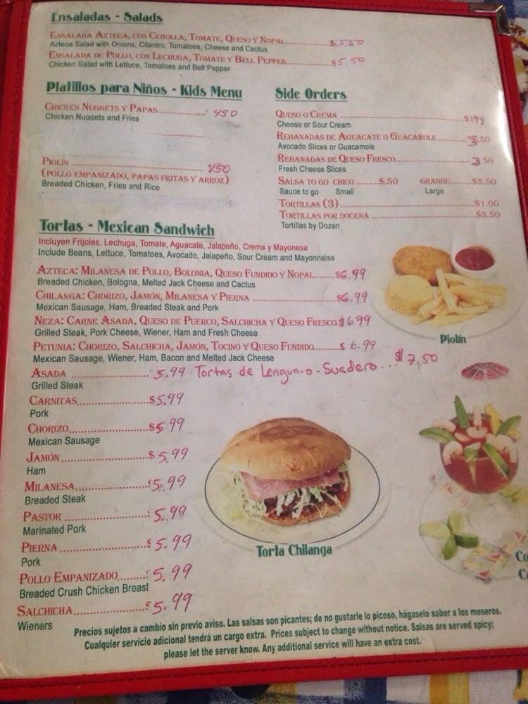 Carta del restaurante Fonda La Meche, Stanton