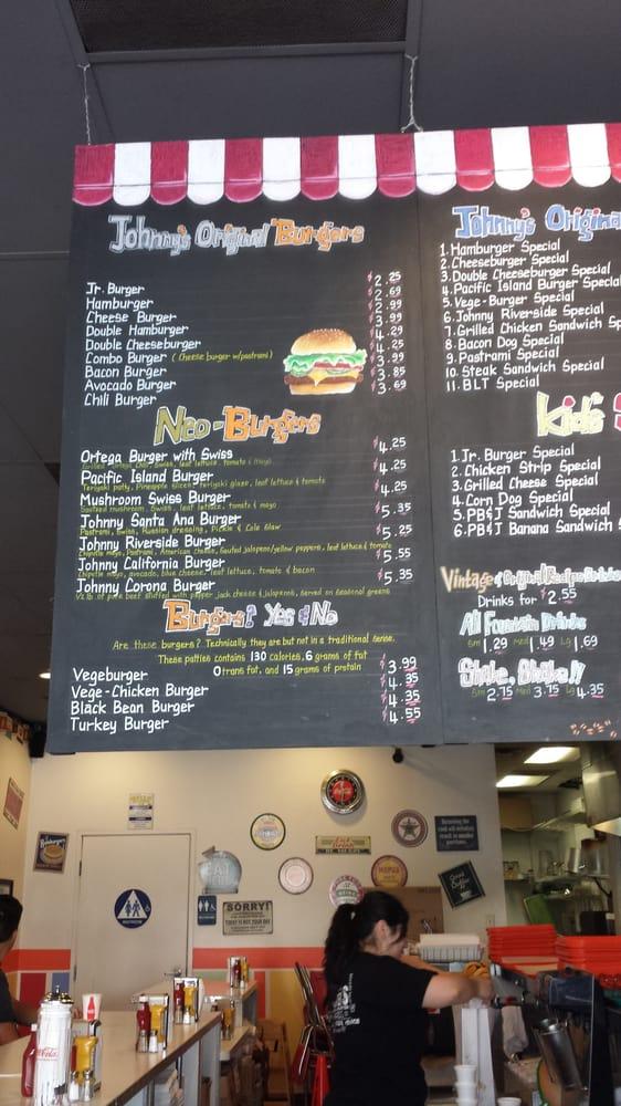 Menu at Johnny's Burgers restaurant, Riverside, Riverside Plaza Dr