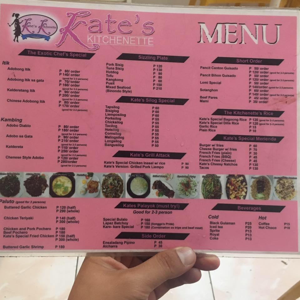 Menu at Kate's Kitchenette restaurant, Taguig