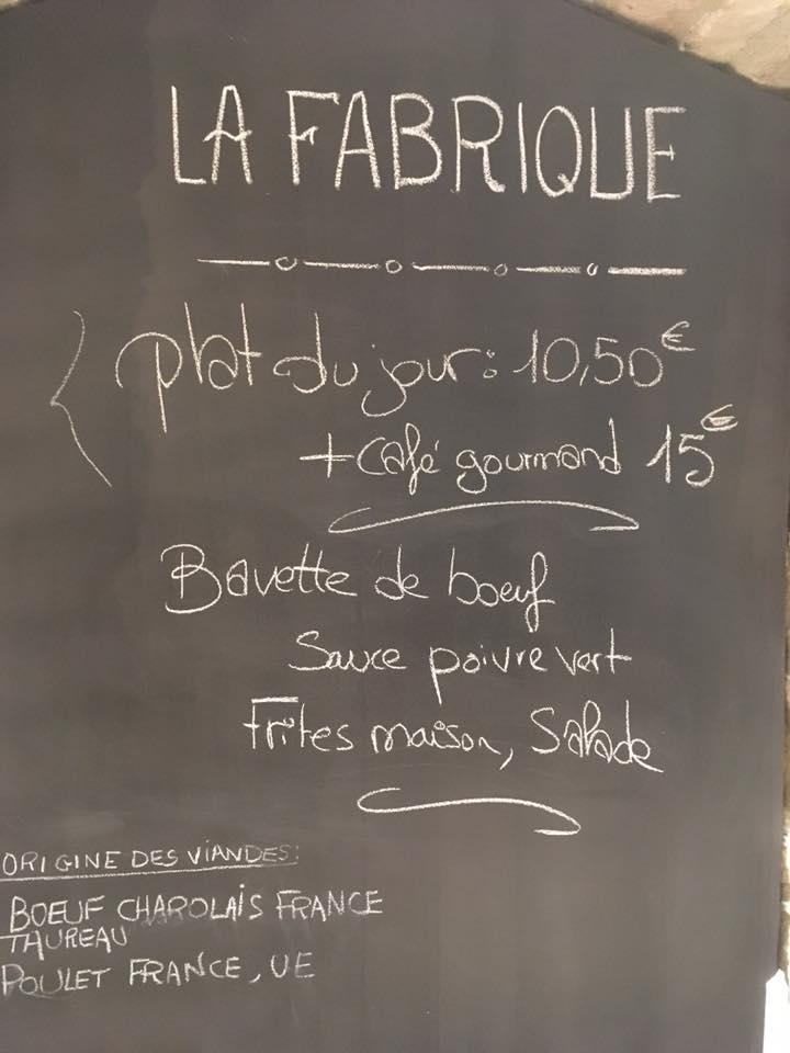 Menu at La Fabrique restaurant, Besançon
