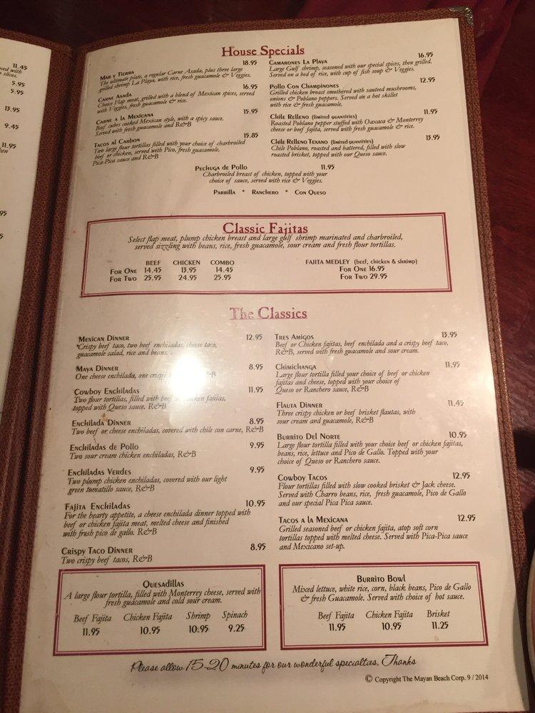 Menu at La Playa Maya restaurant, Fort Worth, Sunset Dr